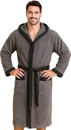 Morgenstern Peignoir Homme 100% Coton &Eacute;ponge Capuche Long Gris/Noir L