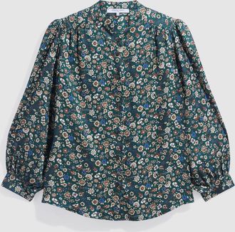 Gerard Darel Chemise satin&eacute;e &agrave; fleurs - LONI - Vert fonc&eacute;
