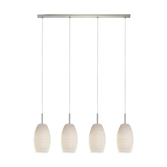 Eglo Pendellampe Batista 3, 4 flammige H&auml;ngelampe, Pendelleuchte aus Stahl, Farbe: Nickel-matt, Glas: Wischtechnik, wei&szlig;, Fassung: E27