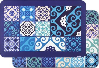 Excelsa 6er Set Tischdecke Maiolica, Blau