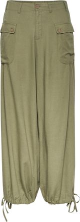 Cream Damen Womens Cargo Pants High-Waisted Elastic Waistband Drawstring Cuffs Hose, Oil Green