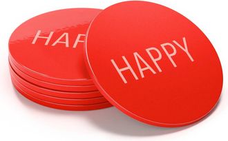 Luna Via Untersetzer Words, hochwertiger Keramik, Inspirierende Designs (Happy Korallrot-Apricot)