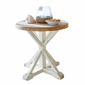 Loberon Beistelltisch Frapelle, mit Antik-Patina & Shabby-Note, frische Zweifarbigkeit, Landhaus-Stil, Couchtisch, Tannenholz, MDF, antikweiß/braun