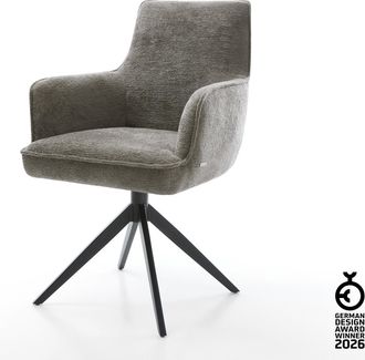 DELIFE Drehstuhl Heira-Flex mit Armlehnen Boucl&eacute; Soft Schlamm Kreuzgestell breit Schwarz 360&deg; drehbar Wippfunktion Taschenfederkern, Esszimmerst&uuml;hle