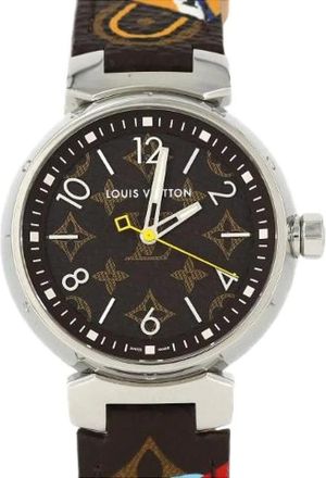 Louis Vuitton Montre Tambour Monogram doccasion en acier inoxydable - Femme - Pre-owned - Brun - Taille: ONE Size