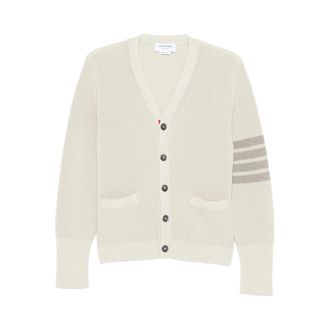 Thom Browne Homme, Pulls, Blanc, Taille: M Garment Dyed 4-Bar Cardigan