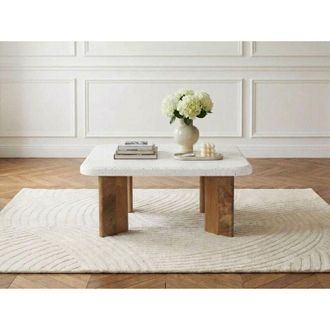 BOBOCHIC Table basse carr&eacute;e 70 cm ARYA effet terrazzo et pieds bois massif de manguier