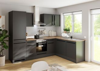 Casa home24 K&uuml;hlumbauschrank 60 x 211 x 57cm Schwarz/Matt Schwarz