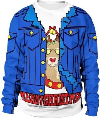 Generic Pull moche 3D en forme darbre de Noël - Pull à manches longues - Pull à manches longues - Motif renne - Flocons de neige - Pull de Noël amusant - Chau