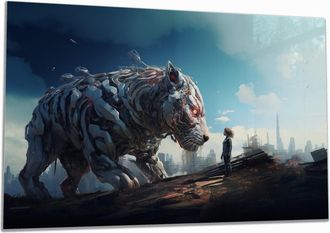 Wallario Herdabdeckplatte/Spritzschutz aus Glas, 1-teilig, 80x52cm mit 13 mm hohen Füßen, für Ceran- und Induktionsherde, Cyber-Tiger