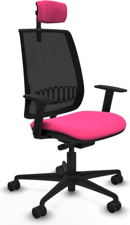 Piqueras y Crespo Ergonomischer Alares Telearbeitsstuhl mit 1D-Armen, h&ouml;henverstellbare Lendenwirbelst&uuml;tze und h&ouml;henverstellbares Kopfteil, Schwarz/Rosa