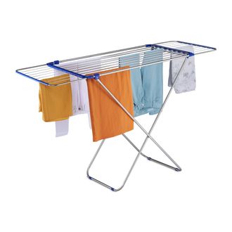 Relaxdays Wäscheständer ausziehbar, klappbar, Edelstahl, 13,6 m Trockenlänge, Standtrockner HBT 97 x 176 x 55 cm, Silber