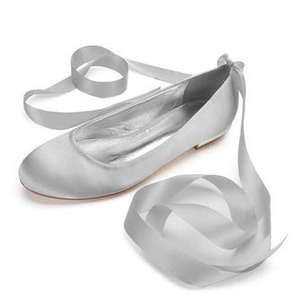 Generic Chaussures De Mariage De Mari&eacute;e Ballet Flat Femmes Satin&eacute;e Rond Plates &Eacute;t&eacute; Dress F&ecirc;te Plates 2Cm,Argent,36 EU
