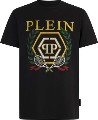 Philipp Plein Homme, Tops, Noir, Taille: S Round Neck T-Shirt Tennis Crest