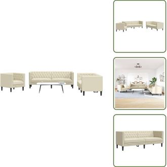 vidaXL The Living Store - vidaXL 3-tlg. Chesterfield-Sofa-Set Creme Kunstleder