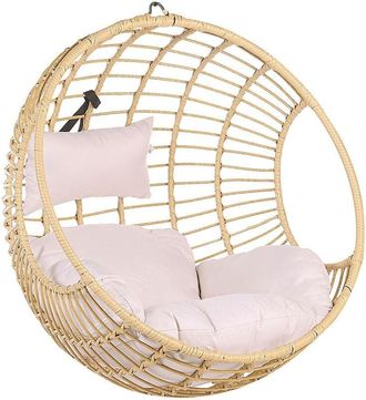 Beliani Beliani - Fauteuil Balancelle Suspendu en Forme dOeuf en Rotin Beige avec Coussin Id&eacute;al pour Salon Terrasse ou Balcon