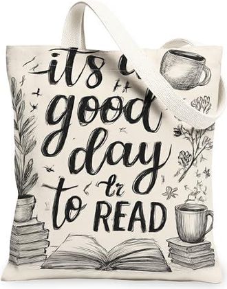 Generic Sacs fourre-tout artistiques vintage en toile, motifs de livres inspirants et de plantes, sacs d&eacute;picerie r&eacute;utilisables, l&eacute;gers et lavables, beige, 13x
