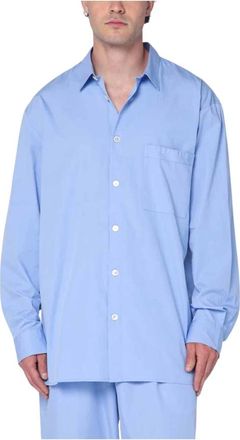 Tekla Homme, Chemises, Bleu, Taille: S Poplin Long Sleeve Pyjama Shirt