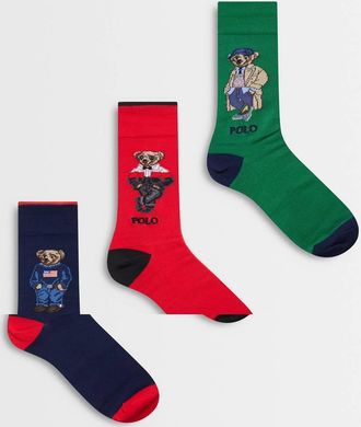 Polo Ralph Lauren coffret cadeau de 3 paires de chaussettes mi-hautes imprim&eacute; ours multicolore