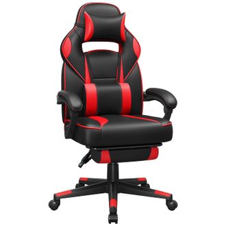 Songmics Gaming-Stuhl, B&uuml;rostuhl mit Fu&szlig;st&uuml;tze, Schreibtischstuhl mit Kopfst&uuml;tze und Lendenkissen, h&ouml;henverstellbar, ergonomisch, bis 150 kg belastbar, tintens
