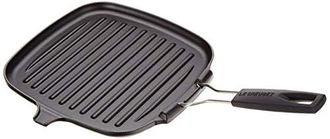 LE CREUSET Gusseisen-Grillpfanne, Quadratisch, 24 x 24 cm, Klappbarer Griff, F&uuml;r alle Herdarten inkl. Induktion geeignet, Schwarz, 20054000000400