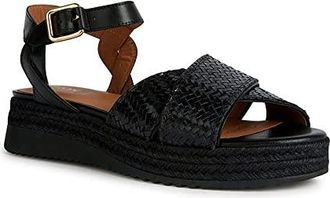 Geox Womens D Eolie Espadrille Wedge Sandal, Noir, 37.5 EU