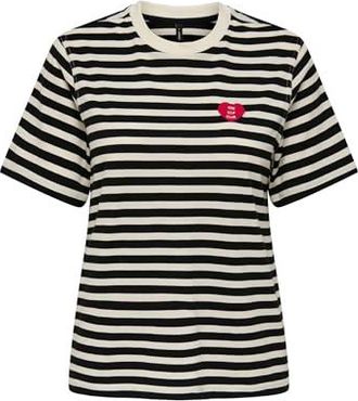 Only Onllivina S/S O-Neck Stripe JRS Top Box, Noir, M Femmes