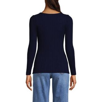 Lands End Baumwoll/Modal-Rippshirt mit eckigem Ausschnitt, Damen, Größe:40-42 regular, Blau, by Lands End