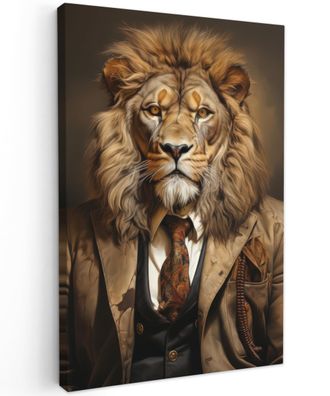 MuchoWow © Wandbilder Groß 80x120 cm XXL Schlafzimmer Home Deko Wohnung Bild Wohnzimmer Fotoleinwand Wand Bilder Leinwand Wall Decor Vintage - Löwe - Anzug - T