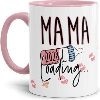 Tassendruck Tasse Babynews Du wirst Mama 2023 - Geschenkidee/Ladebalken/Endlich Schwanger/Schwangerschaft verkünden/Baby - Rosa