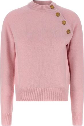 Balmain Cashmere- und Wollmischpullover mit Knopfverzierungen - - Knitwear - Damen - Rosa - S
