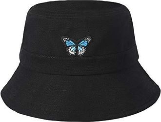 ZLYC Chapeau bob brodé, Tendance, Unisexe - Chapeau dété, Chapeau de pêcheur pour Homme et Femme (Papillon/Noir)