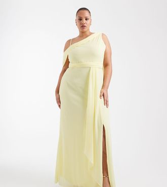Tfnc Plus Robe longue de demoiselle dhonneur en mousseline &agrave; &eacute;paules d&eacute;nud&eacute;es et foulard drap&eacute; - Citron-Jaune