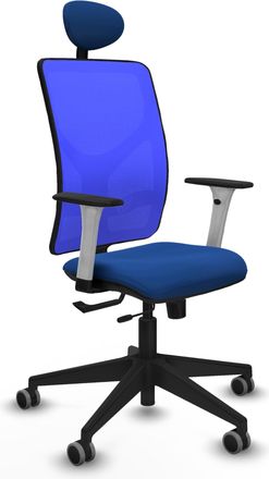 Piqueras y Crespo B&uuml;rostuhl mit wei&szlig;en und schwarzen Armlehnen, h&ouml;henverstellbare Lendenwirbelst&uuml;tze und festes Kopfteil, ausgestattet mit Syncro/Traslack. Blau/Blau