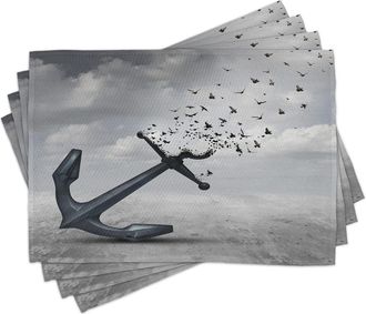 Abakuhaus Vögel Platzmatten, Anker verwandelt Sich in Gruppe von fliegenden Vögeln Möwen für Freiheit und Hoffnung Stimmung Grafik, Untersetzer aus Waschbaren S
