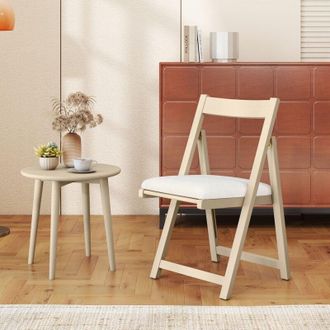 Costway Costway - Lot de 2 Chaise Pliante avec Dossier Courb&eacute;, Chaises de Salle &agrave; Manger Rembourr&eacute;es, Structure en Bois de Caoutchouc, pour Salon, Charge 150