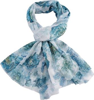 GFM Foulard pour femme imprim&eacute; pivoine fleur printemps &eacute;t&eacute; (PSCF-PNY), Bleu pivoine, L