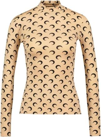Marine Serre Beige Moon Jersey Second Skin T-Shirt - - Tops - Damen - Beige - L