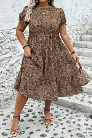 Azura Exchange Gestuftes Midi-Kleid mit Leopardenmuster