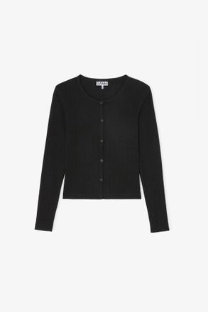 Ganni Haut en pointelle noire Noir Coton biologique - Taille XXS - Pour Femme