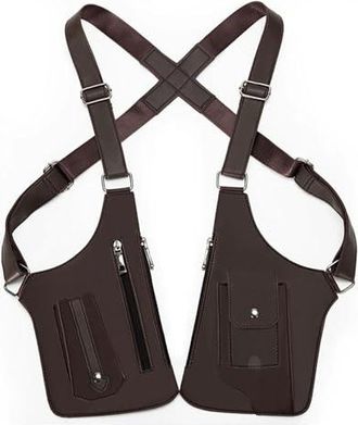 Generic Sac de rangement antivol pour gilet, sac &agrave; bandouli&egrave;re multifonction dissimul&eacute;, sac &agrave; bandouli&egrave;re en cuir, unisexe, marron, Taille unique