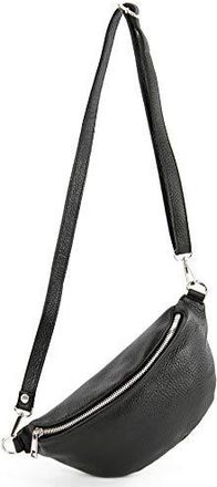modamoda.de T211 - ital. Sac banane sac banane poche poitrine taille moyenne en cuir souple, Noir, s