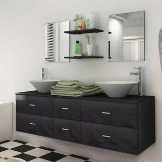 vidaXL Vidaxl - Mobilier de salle de bain avec lavabo 7 pcs Noir