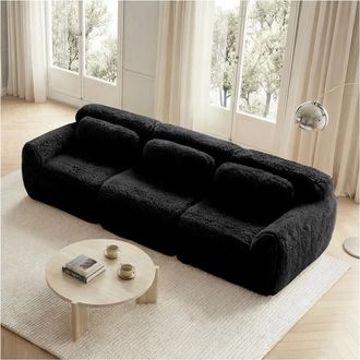 Generic Modernes 2-Sitzer-Sofa, modulares Sofa, rutschfeste Basis, mit 2 Kissen, extra breite ergonomische Armlehnen,for Lesen und Arbeiten(Negro+Peluche+3 Pl