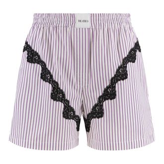 The Attico Femme, Shorts, Violet, Taille: 38 FR Striped Lace-Trim Shorts