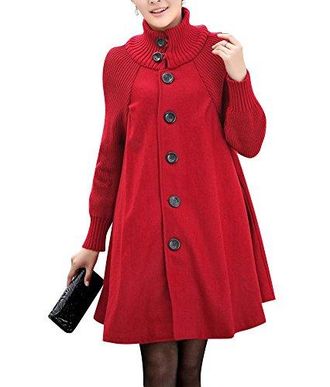 LaoZan Femme Extra Long Manteaux Manteau dhiver Veste Mélange de Laine Single-Breasted Tranchée Manteau S Rouge