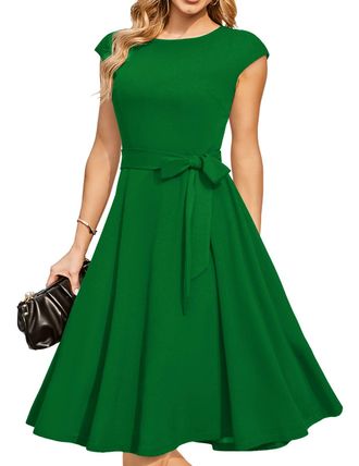 Dresstells Cocktailkleid Damen Festliche Kleider 1950er Knielang Rockabilly Hochzeitkleid Gr&uuml;n Abendkleid Kurz Swing Partykleid Vintage Petticoat Kleid Green 3XL