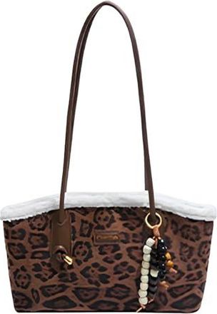 Generic Sac &agrave; main Patchwork en Faux daim pour femmes, sac &agrave; bandouli&egrave;re tendance sous les aisselles (marron fonc&eacute;)