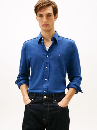 Tommy Hilfiger Langarmhemd TOMMY HILFIGER KNIT PIQUE FEATHERWEIGHT, Herren, Gr. XXL, N-Gr, indigo heather, Web, Obermaterial: 100% Baumwolle, regular fit, Manschette