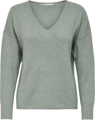 Only Damen Struktur Strickpullover V-Ausschnitt Sweater Lockerer Pullover Langarm Oberteil ONLRICA Life, Farben:Gr&uuml;n, Gr&ouml;&szlig;e:XL